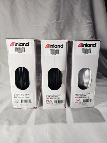 Inland 3D Printer Filament Lot! 3x 1kg 3mm Rolls! ABS/PLA Black/White ...