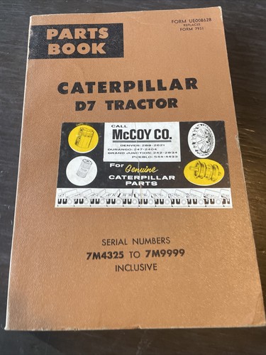 Caterpillar Cat D7 Crawler Tractor Dozer Parts Catalog Manual Book ...