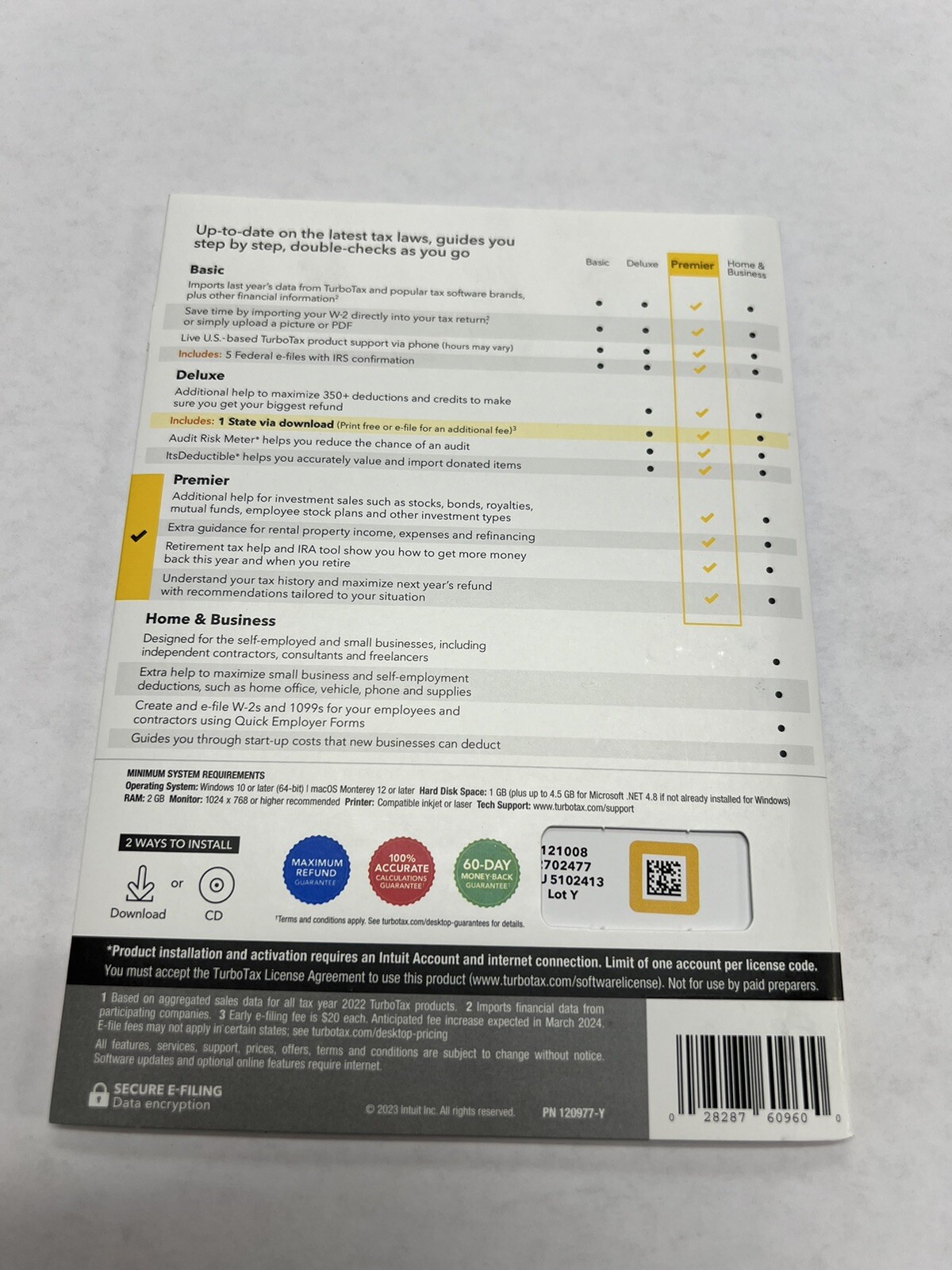 TurboTax Premier 2023 Federal + E-file + State For PC/Mac Disc Or ...