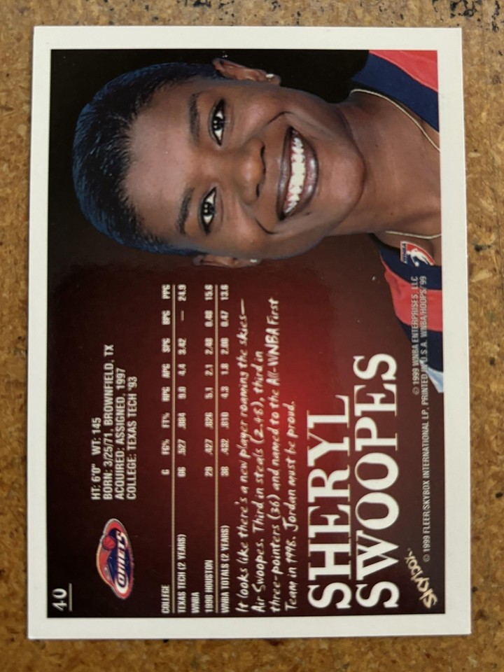 Sheryl Swoopes 1999 Hoops WNBA #40 - Houston Comets | eBay