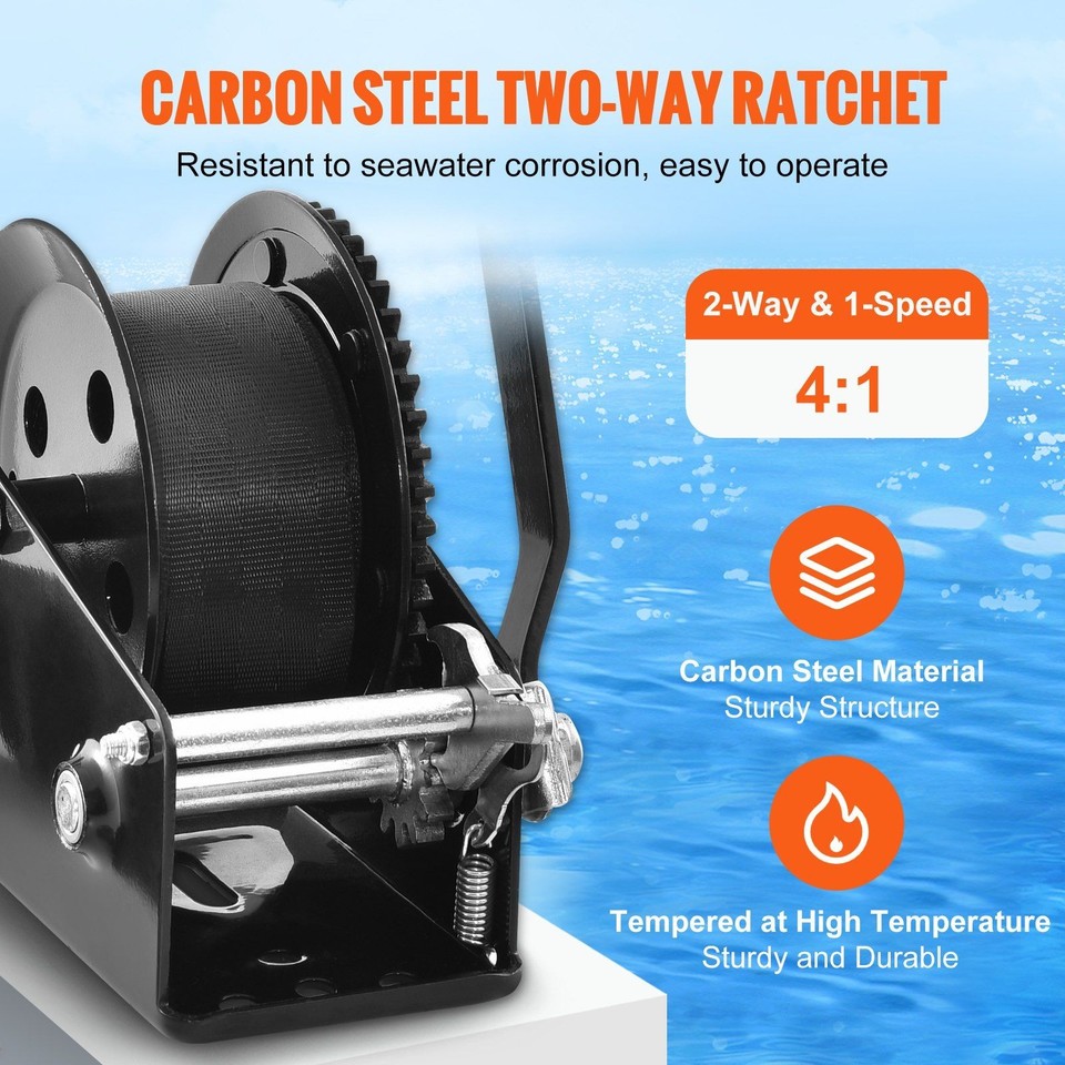 Easy Use Hand Winch 1600lb Capacity 33ft Line Secure Latch | eBay