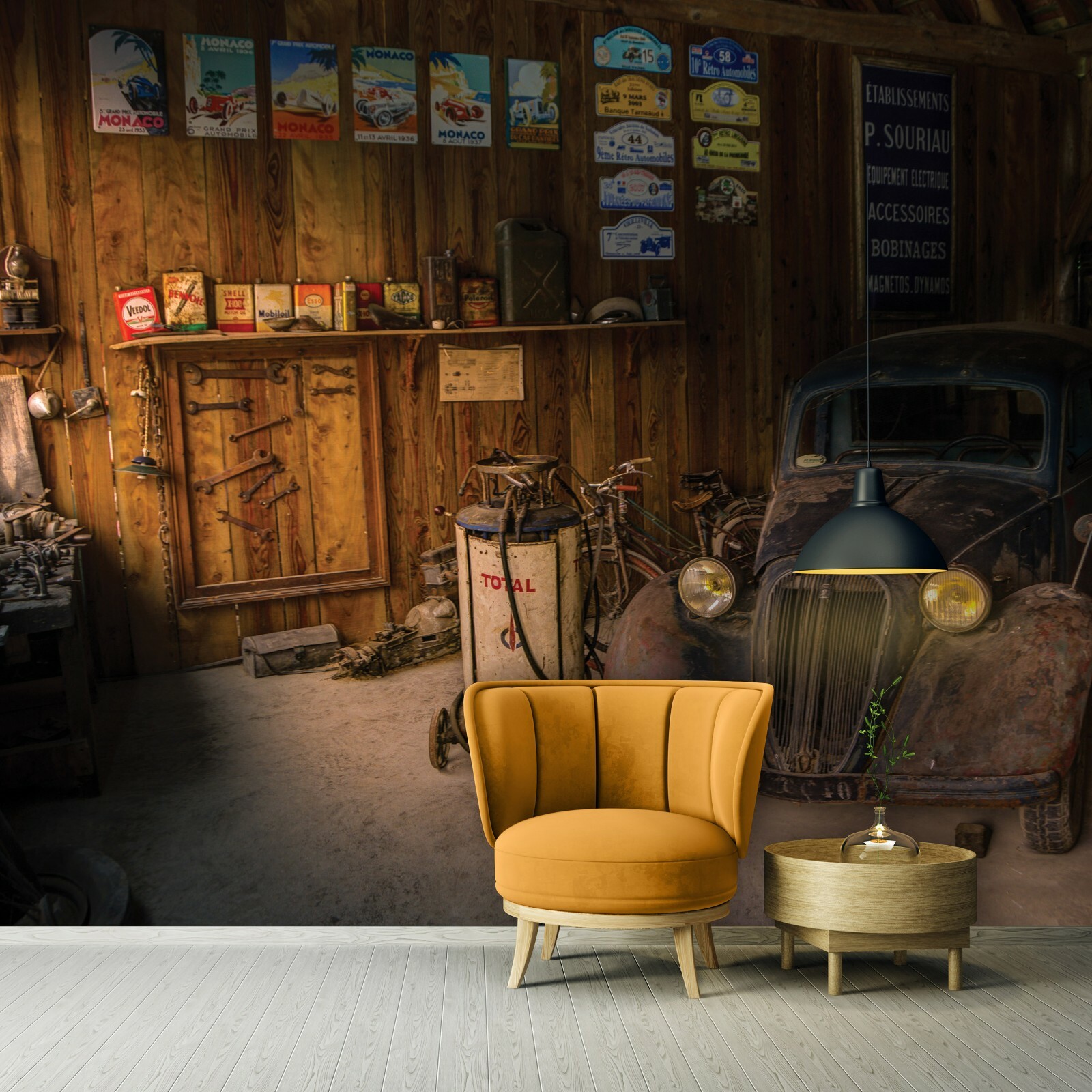 Tapete OLDTIMER Fototapete Vlies Auto Automobil Retro Garage Käfer ...