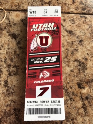 2017 UTAH UTES VS COLORADO BUFFALOES FOOTBALL TICKET STUB 11/25 | eBay