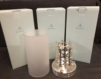 Set Of 3 Partylite Snowflake Lantern Glass Tea Light Holder P7475 | eBay