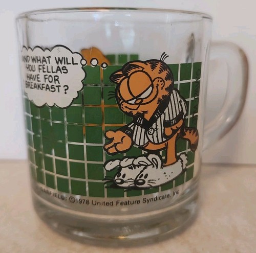 Garfield Green Checkered McDonald's Collector Glass Mug 1987 Jim Davis ...