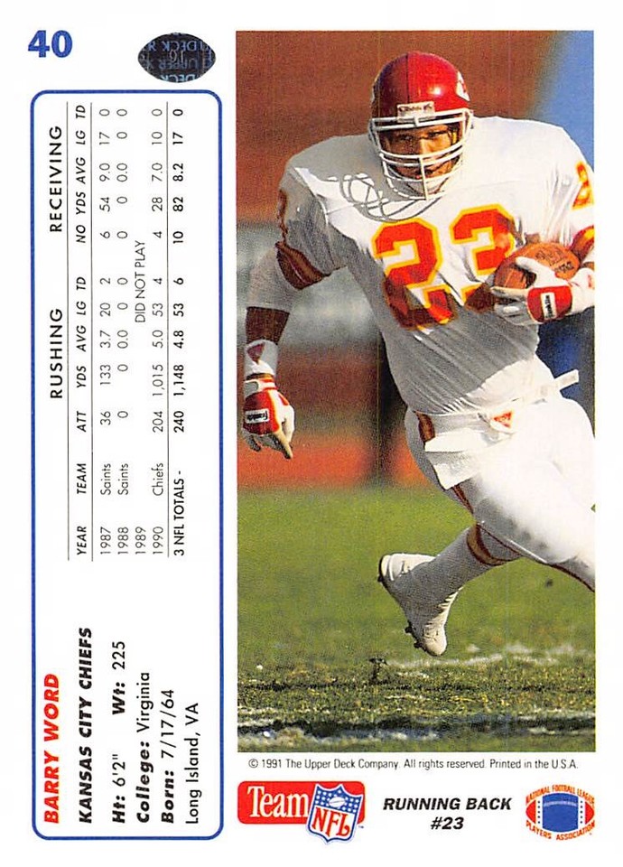 Barry Word 1991 Upper Deck 40 Kansas City Chiefs Football Card | eBay