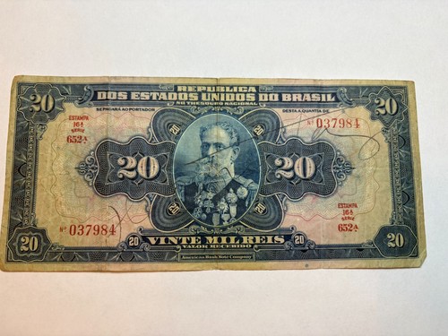 Brazil 20 Reis 1931 Hand Signed Banknote Collectible Vintage World ...