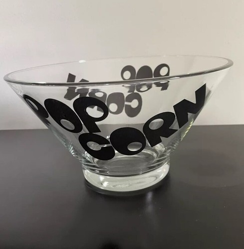Vintage Wheaton Glass Popcorn Bowl Black Letters Words Retro MCM 70s ...