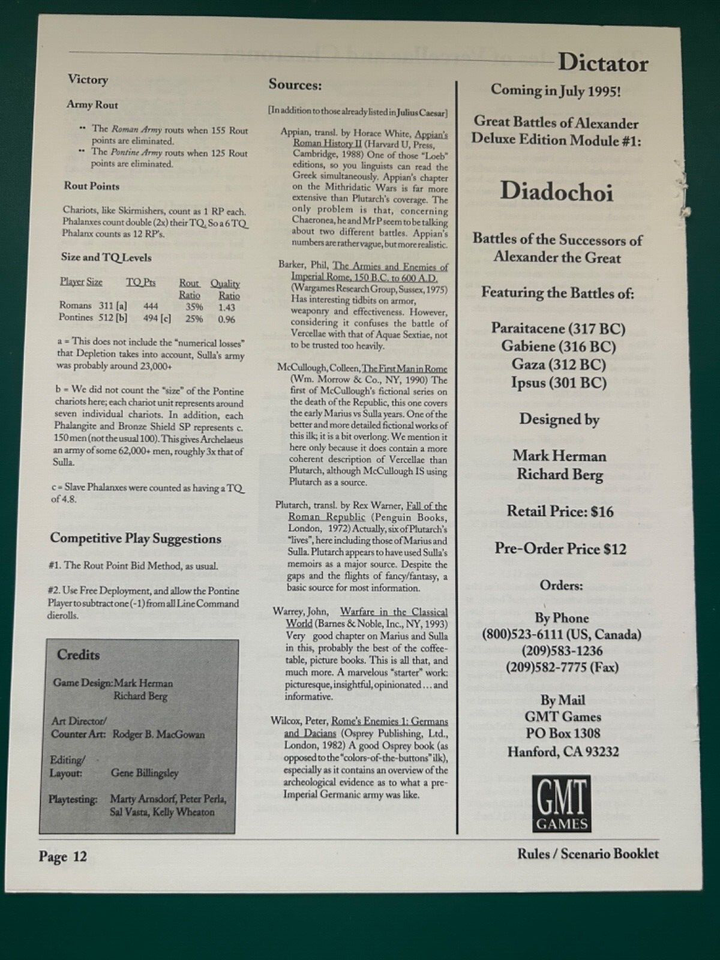 GMT Games, Dictator, Great Battles of History, Caesar Module 1, 1995 | eBay