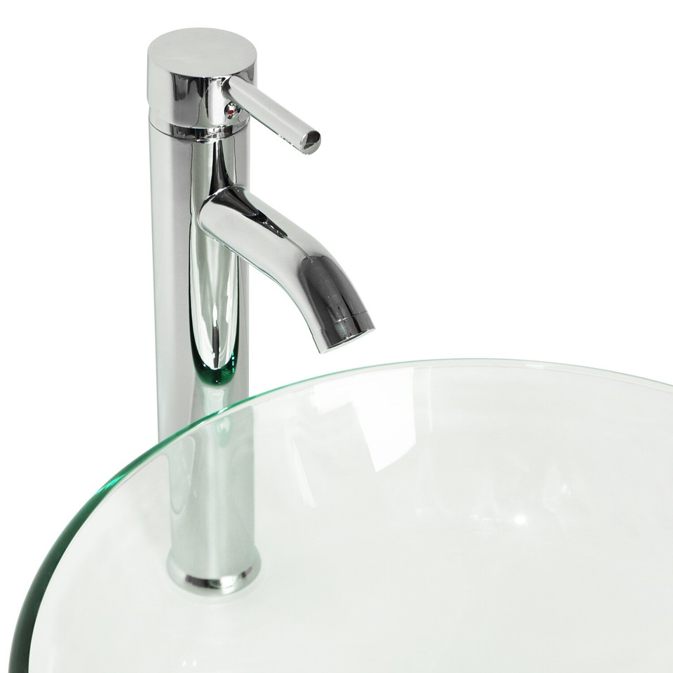 Bathroom Tempered Glass Clear Basin Vessel Sink Bowl With Faucet Set ...