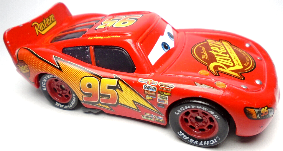 DISNEY PIXAR CARS LIGHTNING MCQUEEN #95 RUST-EZE RED 1:55 DIECAST 3 ...