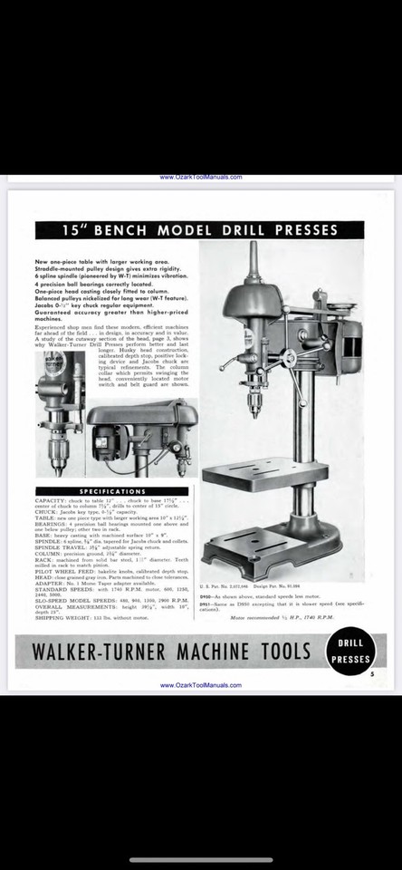 vintage walker turner drill press 1944 | eBay