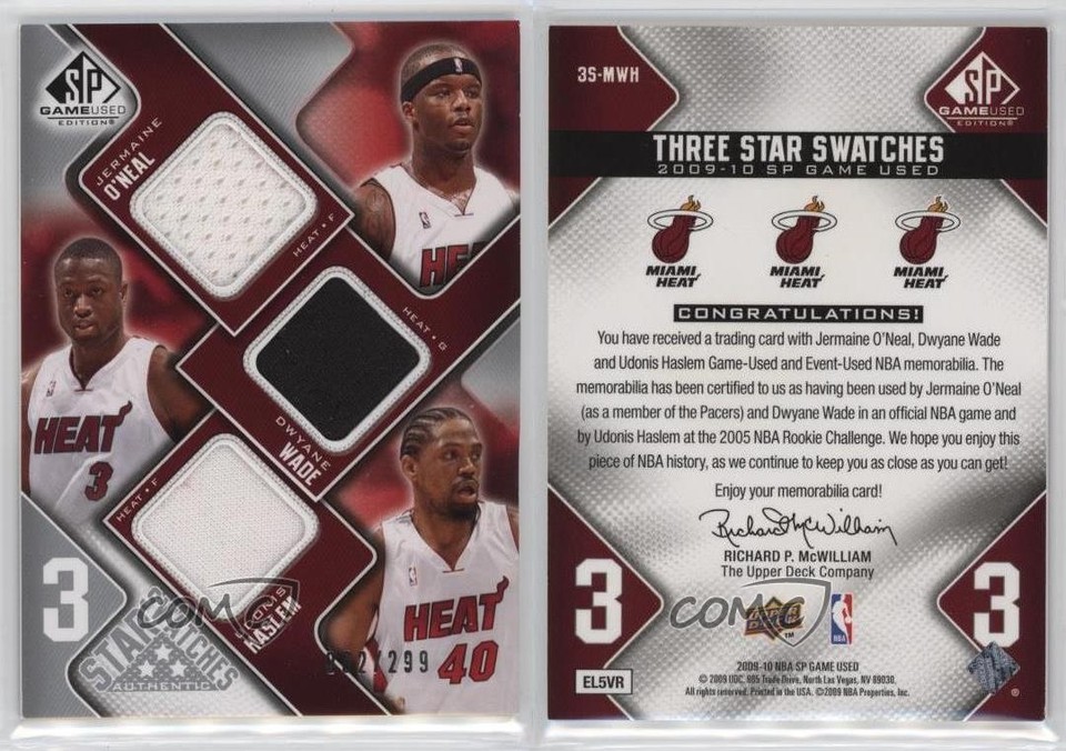 2009 SP Game Used 3 Star Swatches Jermaine O'Neal Dwyane Wade Udonis ...