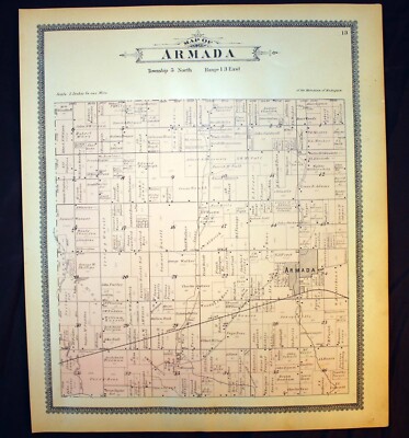 Armada Township Antique Plat Map 1895 Macomb County Michigan | eBay