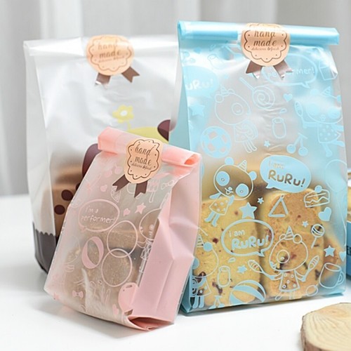 50 x Biscuit Bread Bags with Stickers Self-sealing Bag for Candy Baking ...