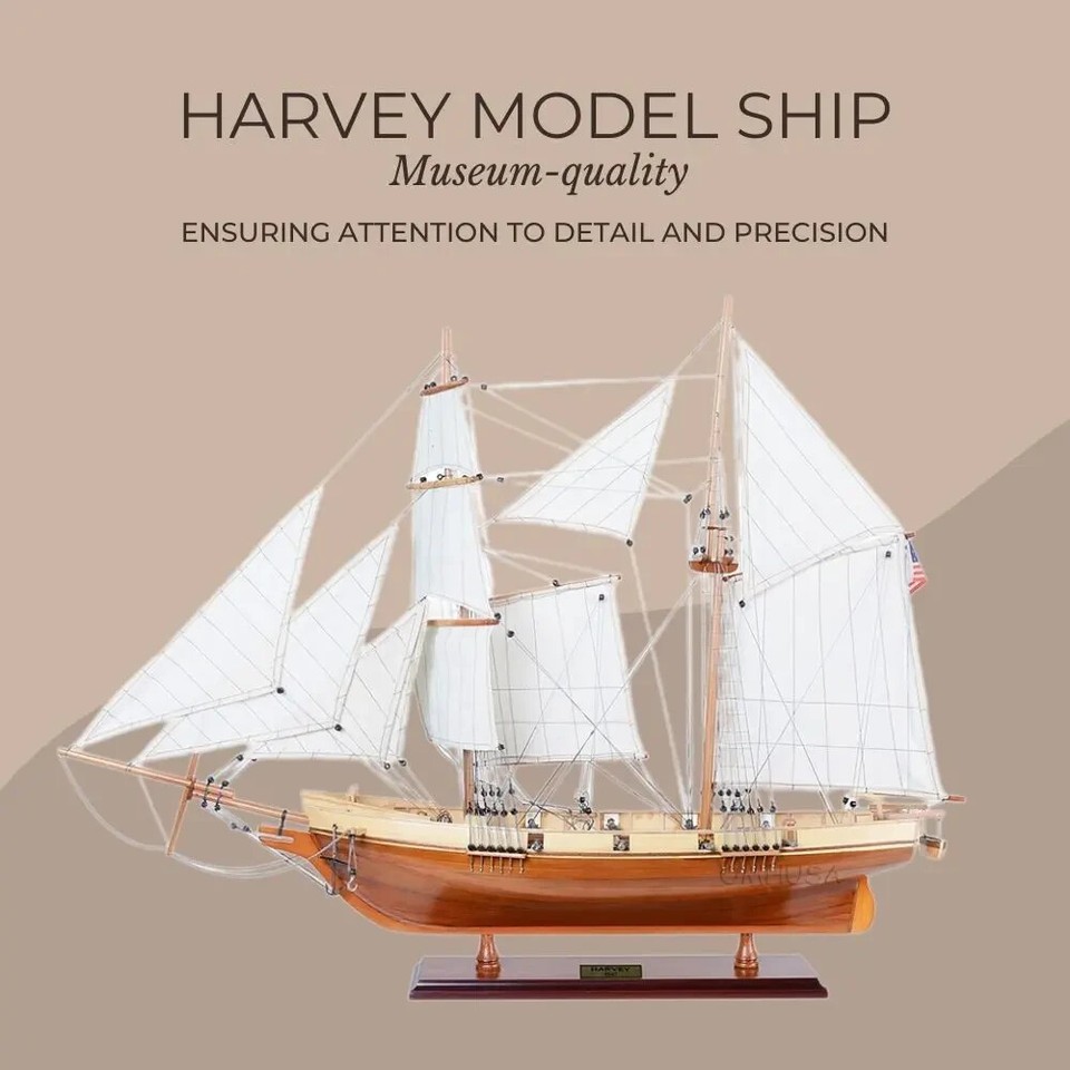 Harvey Ship Model | Handcrafted Varnished Two Tone Colors Wooden Ship W ...