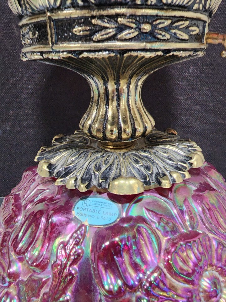 Large 24" RARE GWTW Lmtd Ed. FENTON Ruby Red Carnival Glass POPPY FLOWER Lamp | eBay