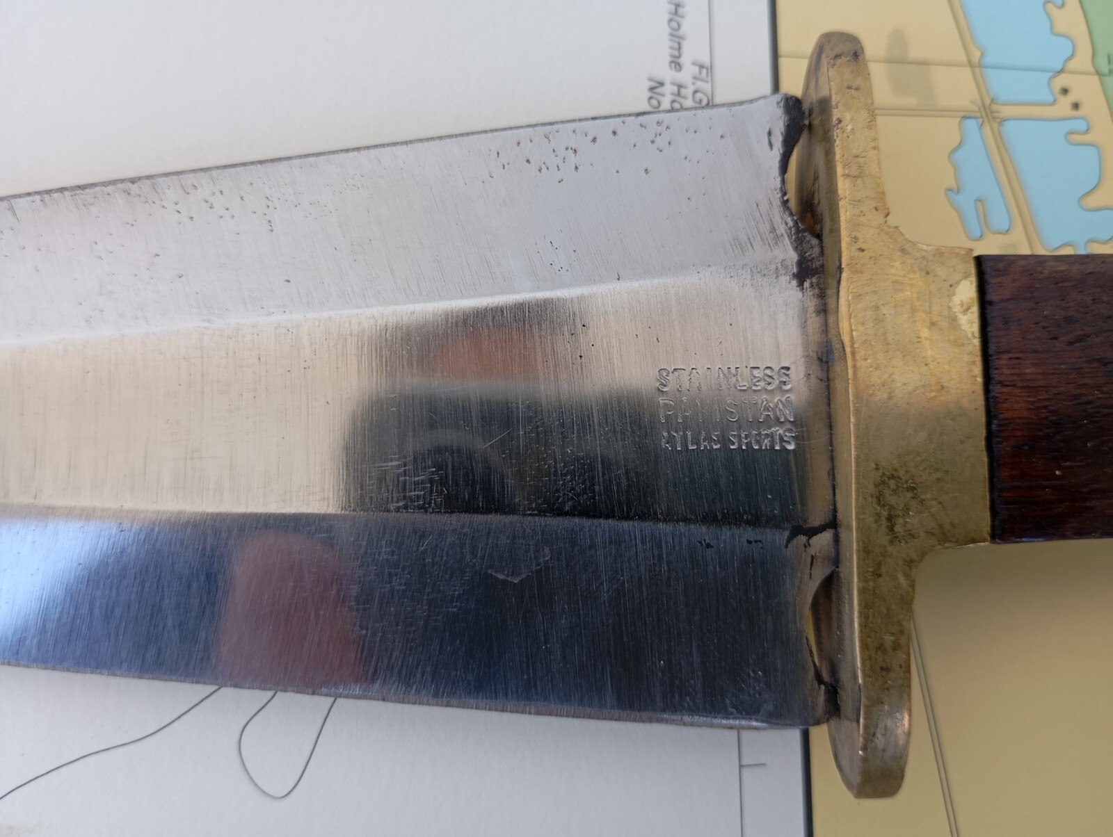 STAINLESS SPIKE DAGGER PAKISTAN ATLAS SPORTS KNIFE WOOD & BRASS HANDLE ...