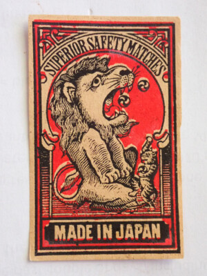 SUPERIOR SAFETY MATCHES MATCH BOX LABEL 1900s Made in Japan LION ...