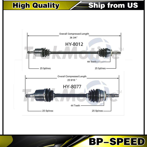 Pair of Front CV Joint Axle Shafts 25 Inboard Splines for Hyundai ...