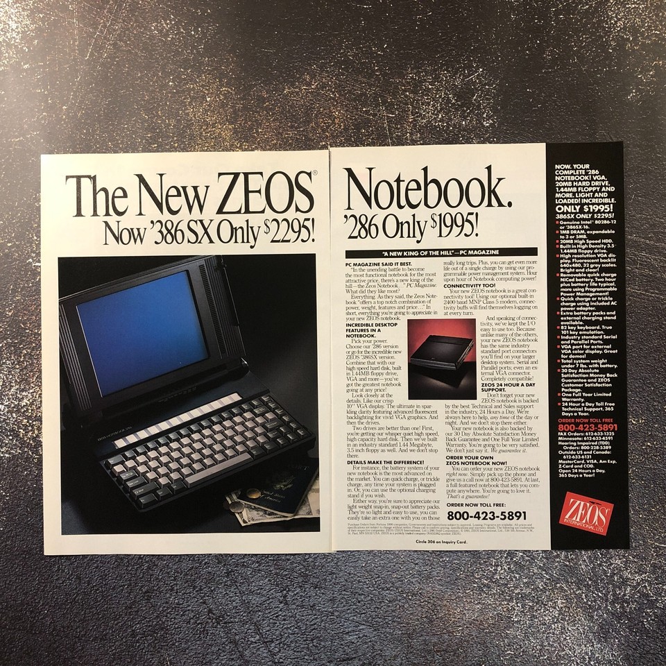 1991 ZEOS Notebook Vintage PRINT AD PC Retro Computer Portable | eBay