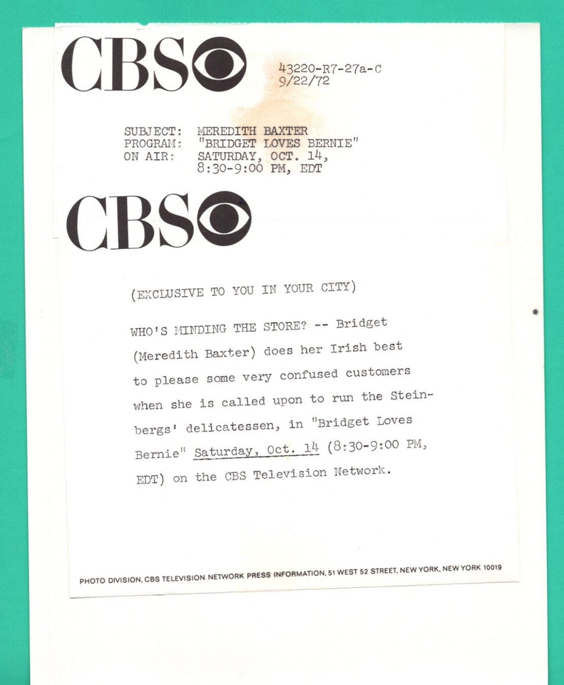 Meredith Baxter Bridget Loves Bernie 1972 Original Vintage Press Photo ...