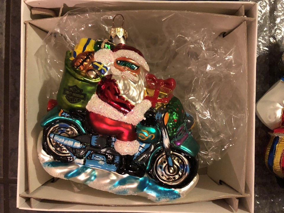 Lot of 4 Christopher Radko 3 Face SANTA Harley Christmas Ornaments | eBay