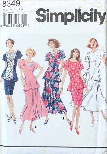 90s SIMPLICITY 8349 SIZES 12 14 16 TWO-PIECE DRESS SLIM/FLARED SKIRT UC ...