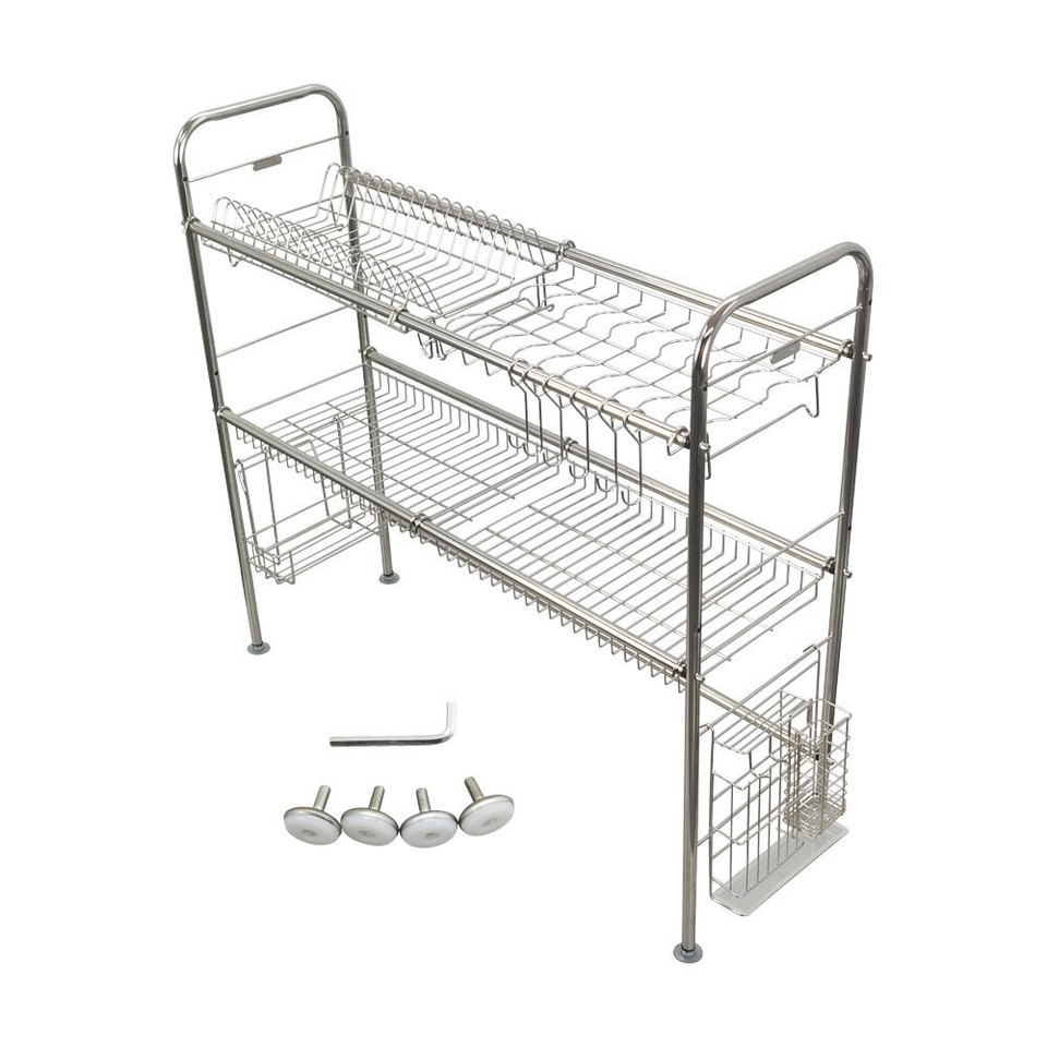 2 Layer Double Groove Kitchen Tableware Rack Stainless Steel Dish ...