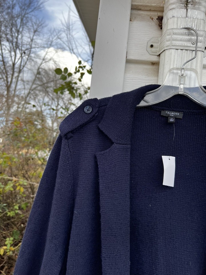 NWT Talbots Gorgeous Navy Open Long Cardigan With Epaulets & Pockets 1X ...
