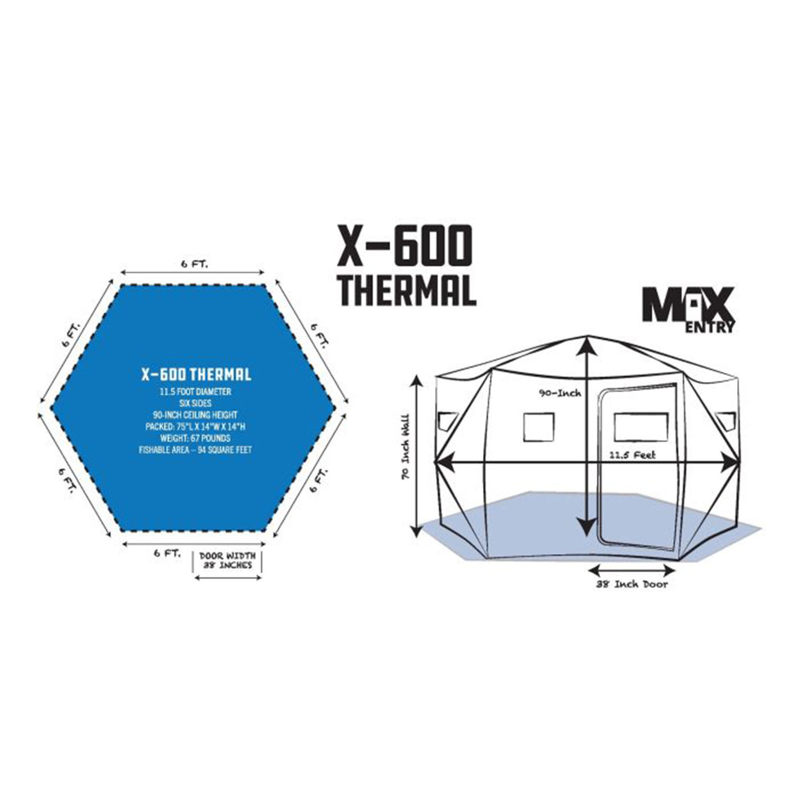 Clam Thermal Shelter 6 Person Insulated Fishing Hub Tent X-600 Black ...