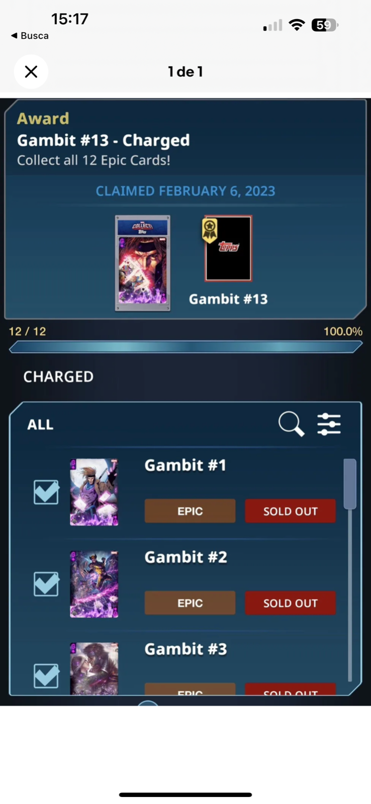 Topps Marvel Collect digital Epic Gambit Charged set with award | eBay