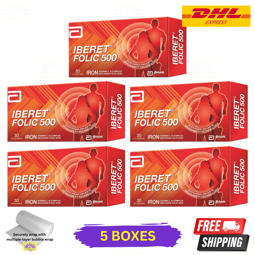 5 X Abbott Iberet Folic 500 30'S Iron Vitamin C, B Complex Including ...