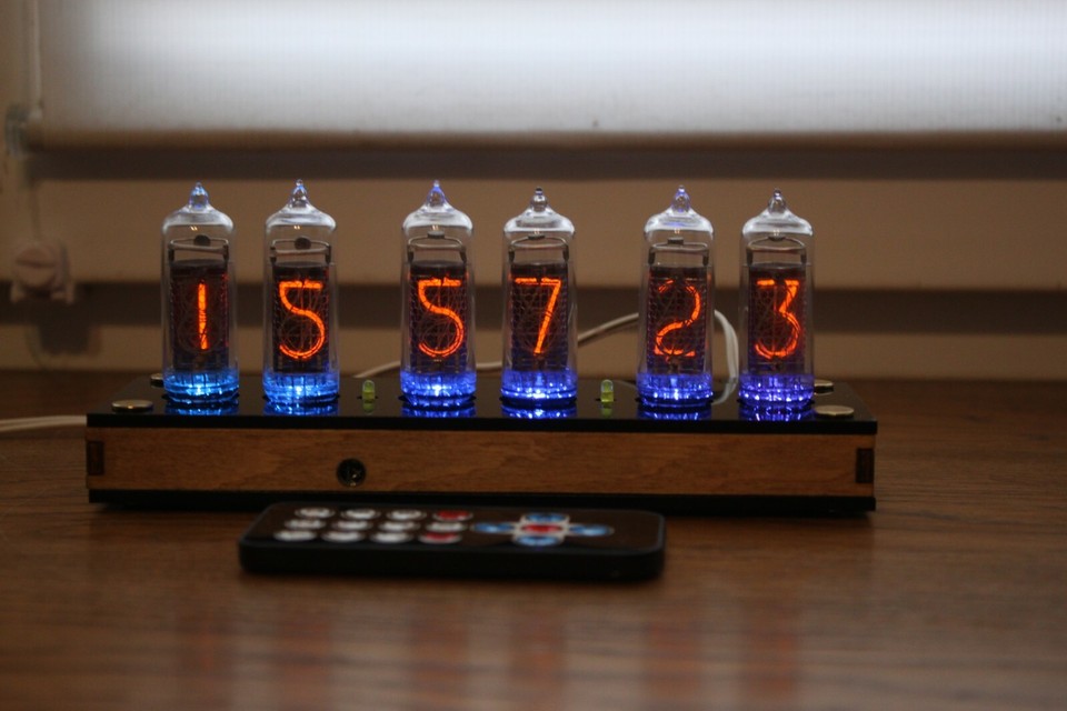 Nixie tube clock include IN-14 tubes and plywood black case retro ...