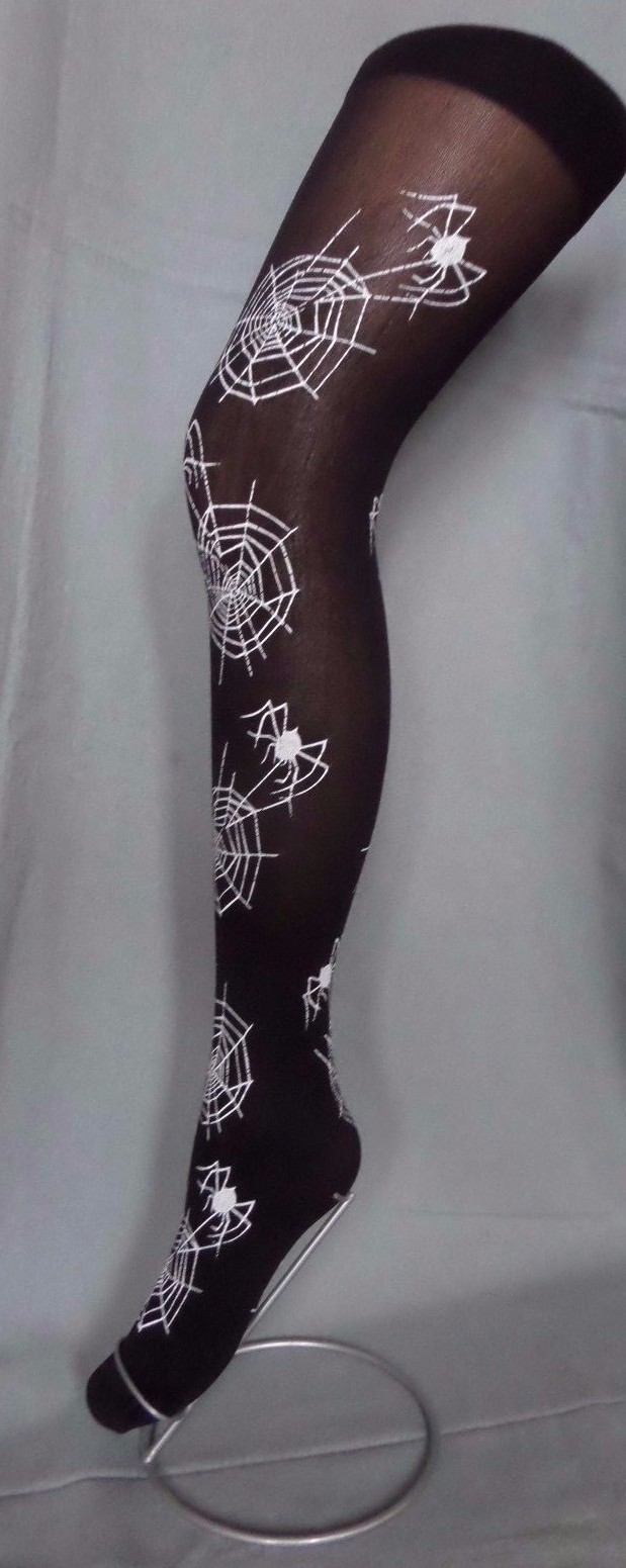 ladies fun novelty fashion opaque spiders web thigh high stockings ...
