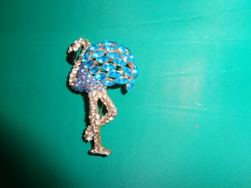 Goldtone Shades of Blue & Clear Rhinestone Flamingo Pin Brooch | eBay