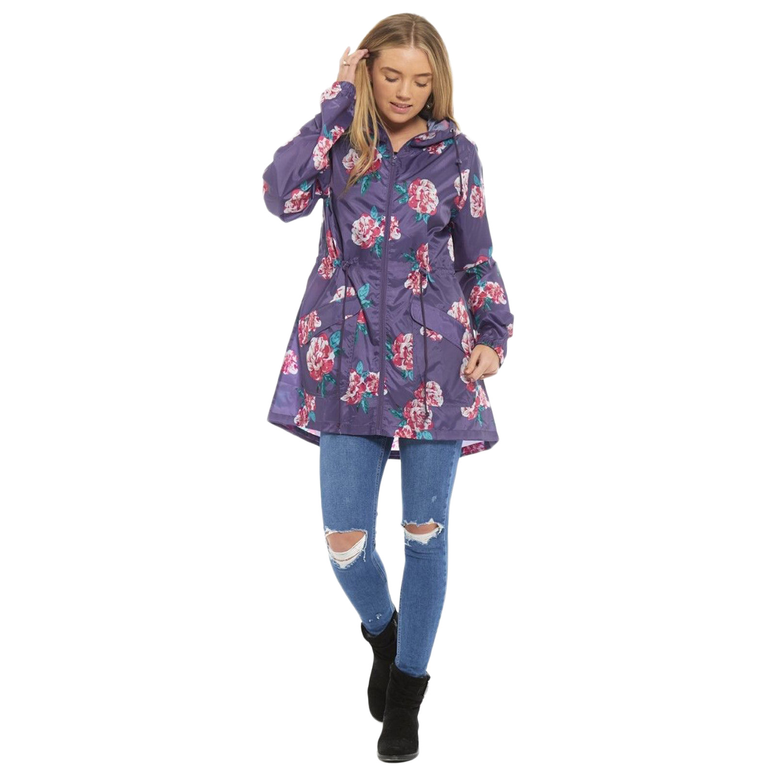 LADIES RAIN MAC WOMEN RAINCOAT FISHTAIL KAGOOL PARKA FESTIVAL HOODED ...