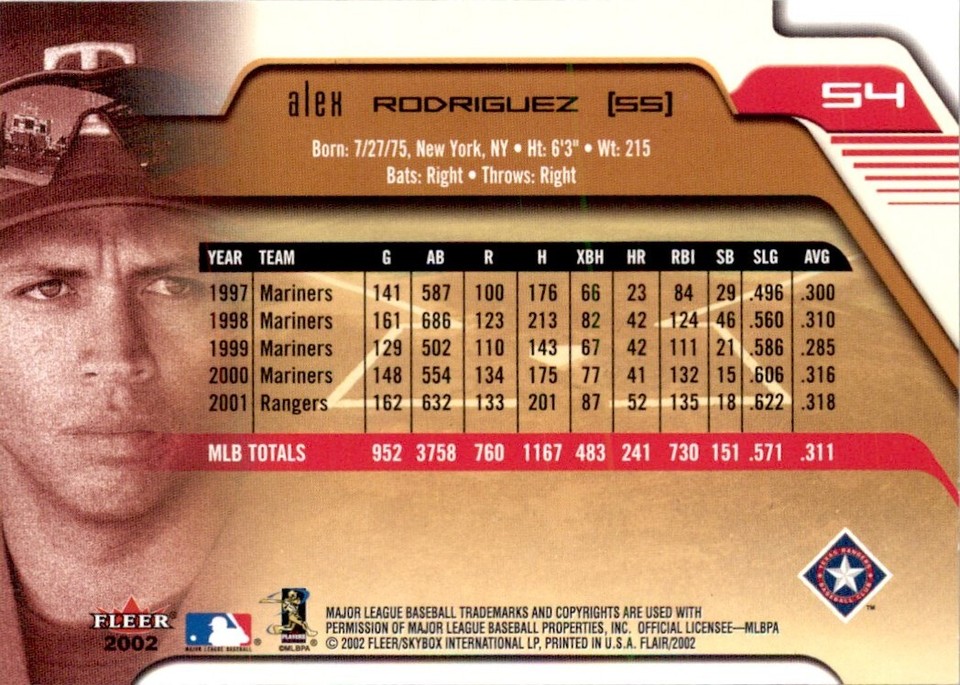 2002 Flair Alex Rodriguez Texas Rangers #54 | eBay