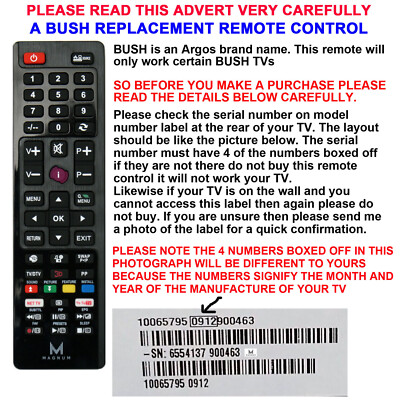 BUSH TV REMOTE CONTROL A REPLACEMENT THAT WORKS MOST BUSH LCD/LED INC ...
