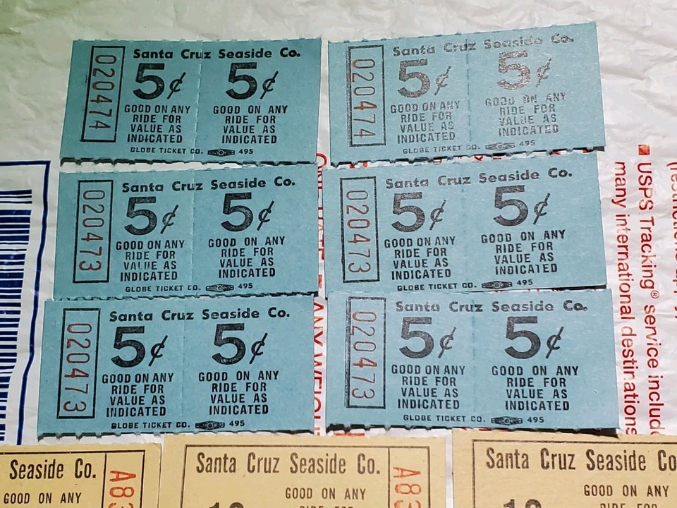 30 Lot Rare Vintage 1940's 1950's Santa Cruz Seaside CA Ride Tickets ...