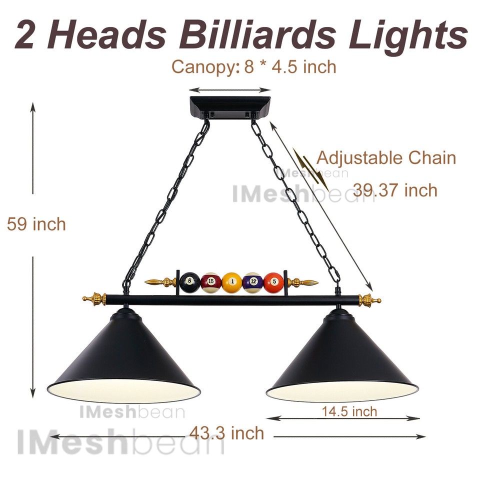 43" Hanging Pool Table Light Billiard Lamp w/5 Real Billiard Balls+2 ...