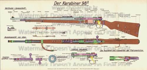 German WW2 Weapon Poster Reproduction Print Karabiner 98 K Mauser Rifle ...