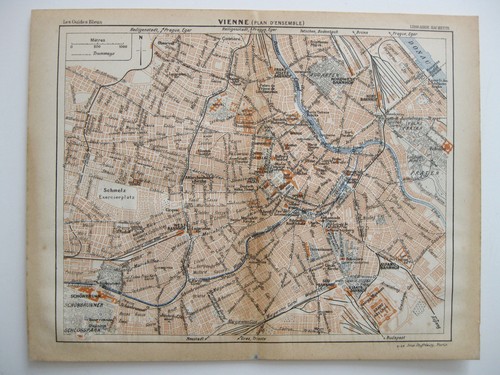 stampa antica mappa antique old map AUSTRIA PLAN D'ENSEMBLE VIENNA ...