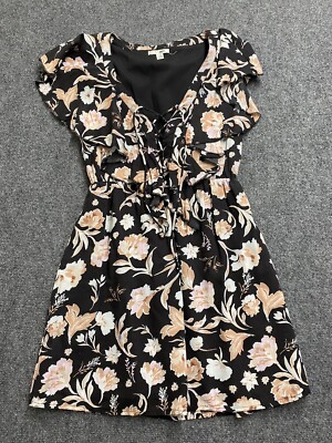 Amuse Society Black Floral Mini Dress with Tie V Neck Size S | eBay