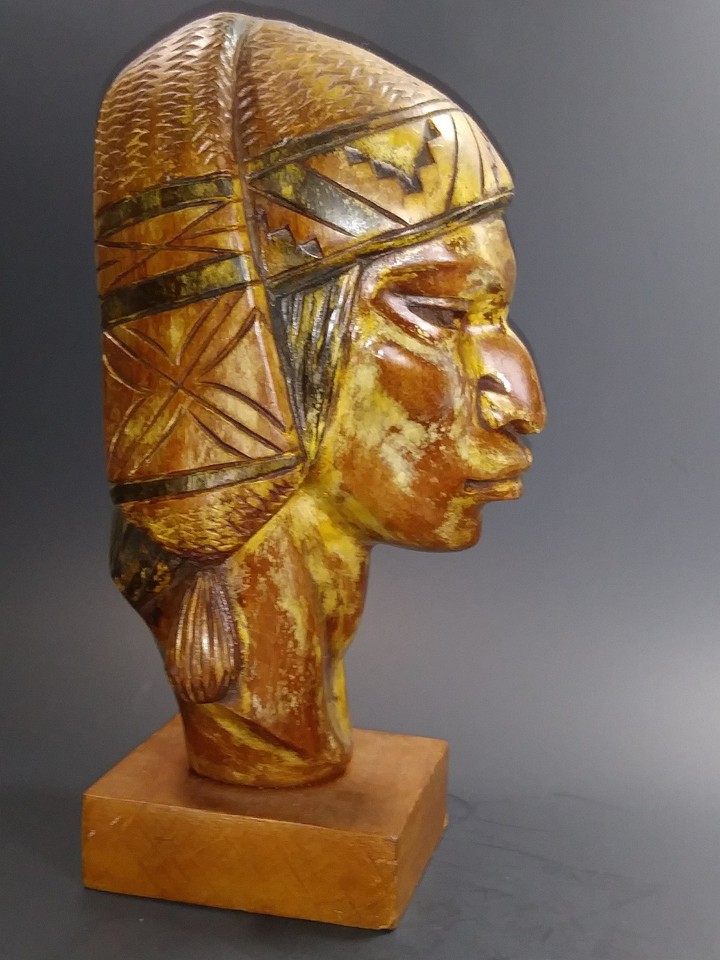 Peruvian Hand Carving wood Native Indian head Folk Art statue gilt ...
