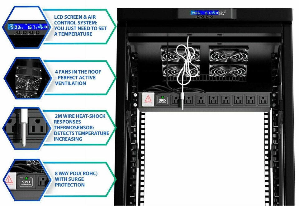 Server Rack 32U Network Cabinet 24" depth Data Server Cabinet - BONUS ...