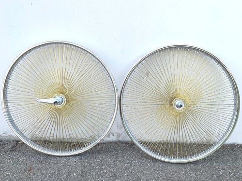 CHROME BICYCLE 20" STEEL WHEELSET 140 GOLD SPOKES LOWRIDER CRUISER ...