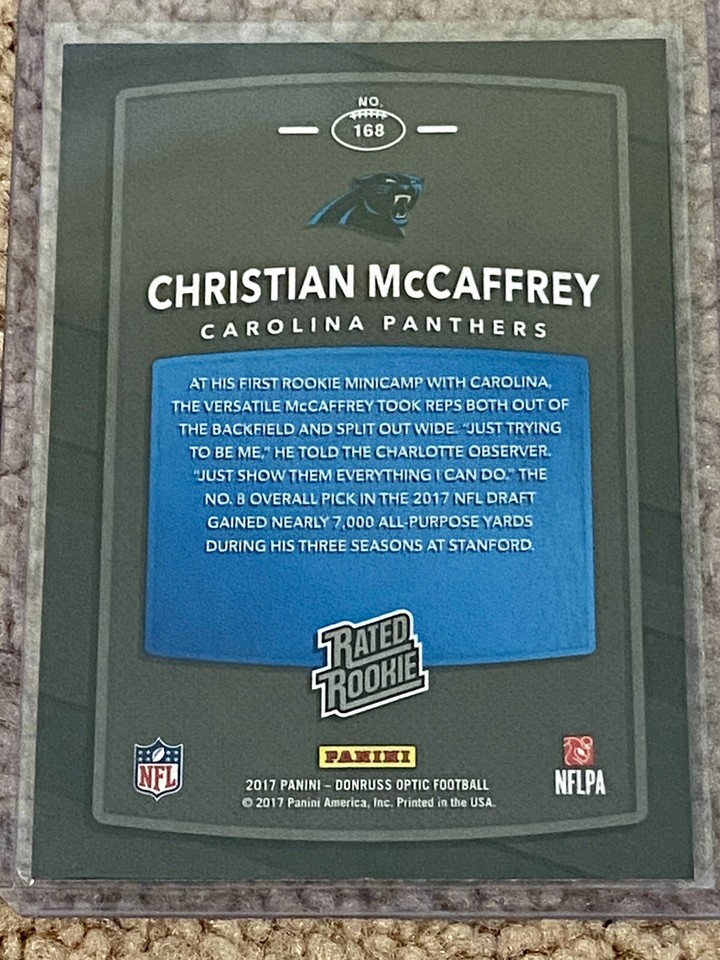 CHRISTIAN McCAFFREY 2017 PANINI DONRUSS OPTIC RATED ROOKIES RC Panthers ...
