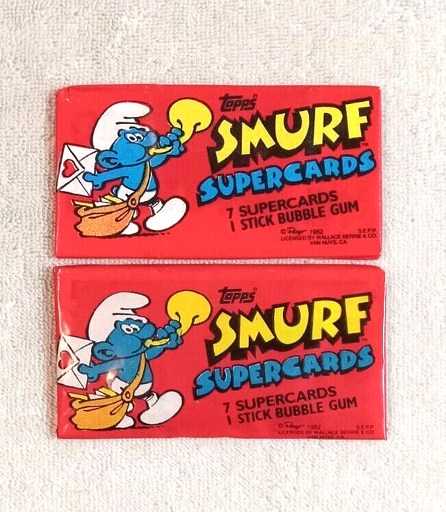 (2) Vintage 1982 Topps Smurf Super-Cards w/ Bubble Gum Sealed Packs 7 ...
