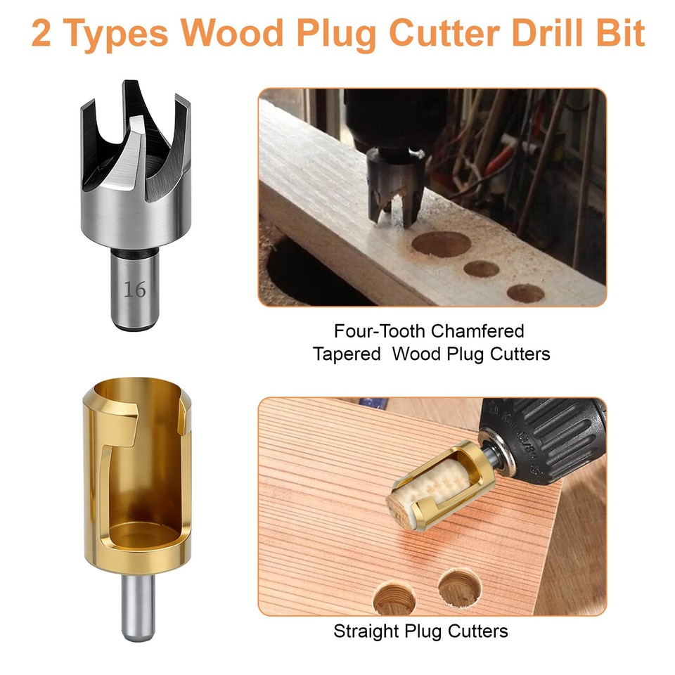 8Pcs Carbon Steel Wood Plug Hole Cutter Dowel Maker Cutting Shank Drill ...